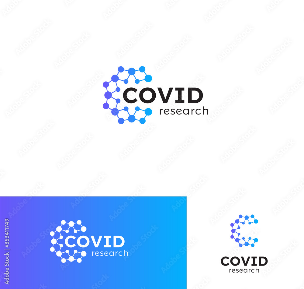 Covid-19, corona vaccine research logo set. Virus genomic data. Immune ...