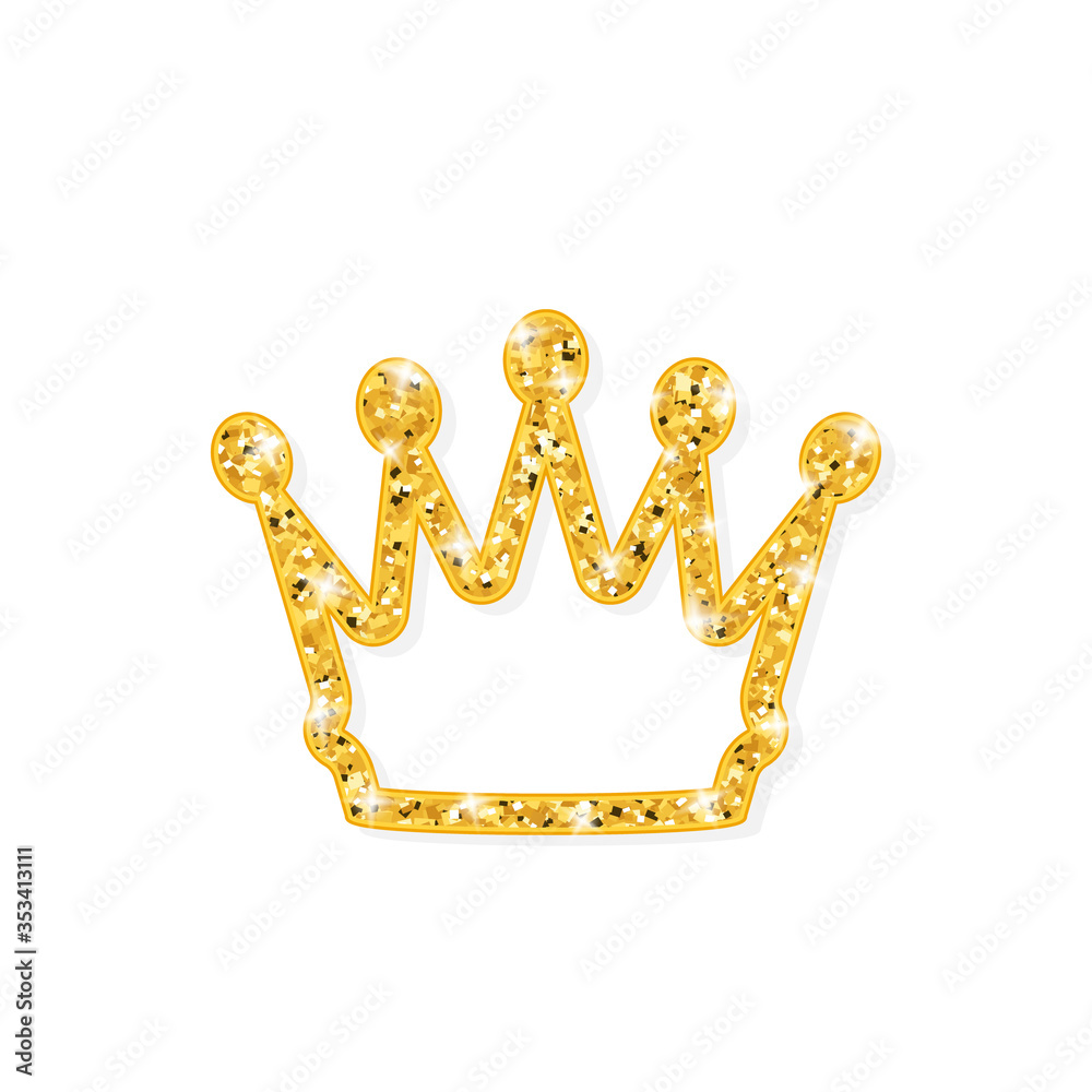 5 point crown golden glitter icon. Clipart image isolated on white ...