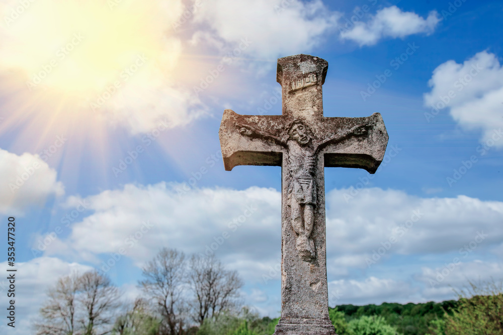Beautiful very old and ancient statue of the crucifixion of Jesus ...