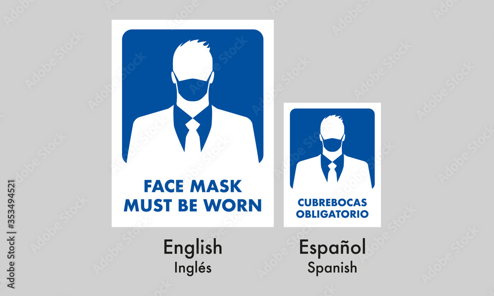 face mask must be worn signage, for formal places, mandatory sign, in ...