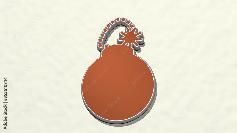 bomb on the wall. 3D illustration of metallic sculpture over a white ...