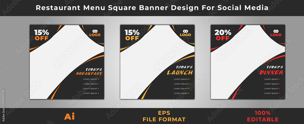 Restaurant Menu Square Banner Design for Social Media. Design by ...