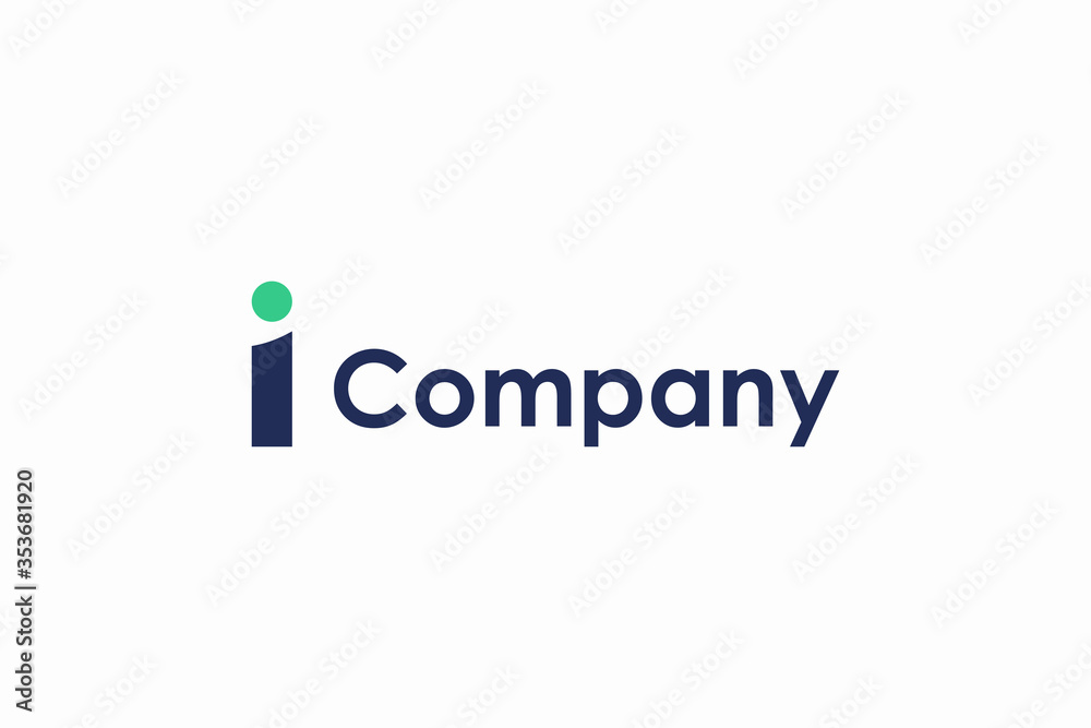 Simple Initial Letter I Logo. Blue Monogram Linear Style with Green Dot ...