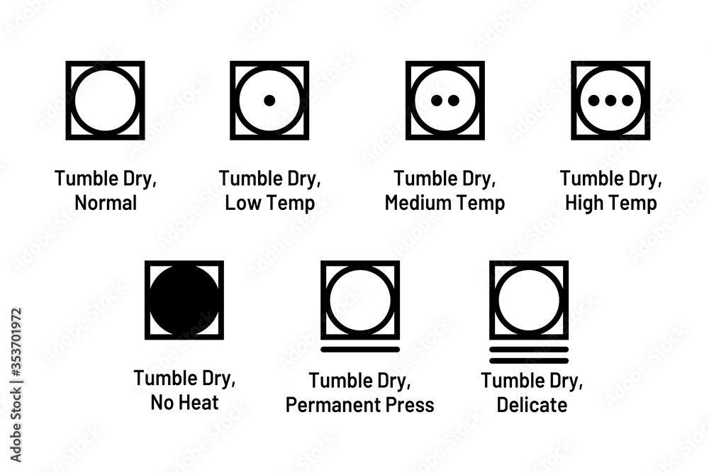 Tumble dry laundry setLaundry icon set with text isolated on white ...