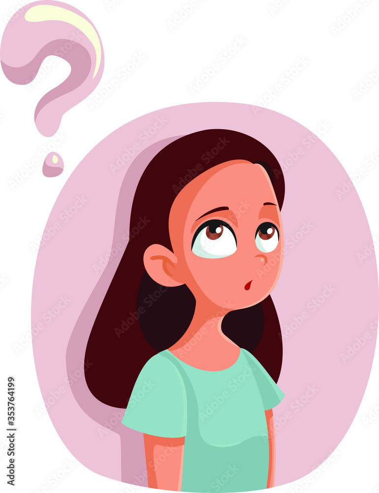 Cartoon Teen Girl Having Questions about Puberty Stock Vector | Adobe Stock