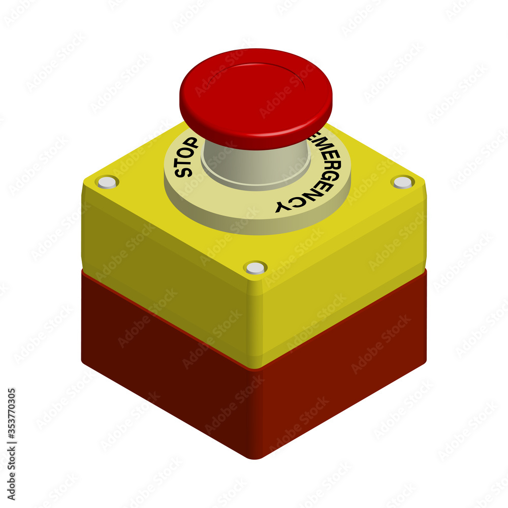 red emergency stop button. Actions in a dangerous situation. Realistic ...