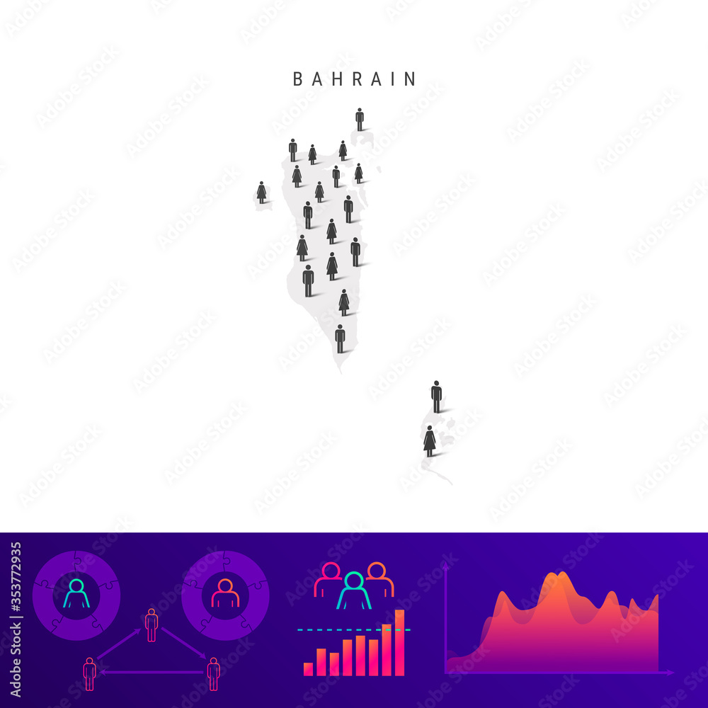 Bahrain people icon map. Detailed vector silhouette. Mixed crowd of men ...