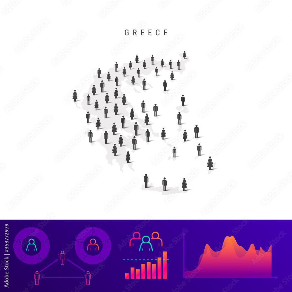 Greek people icon map. Detailed vector silhouette. Mixed crowd of men ...