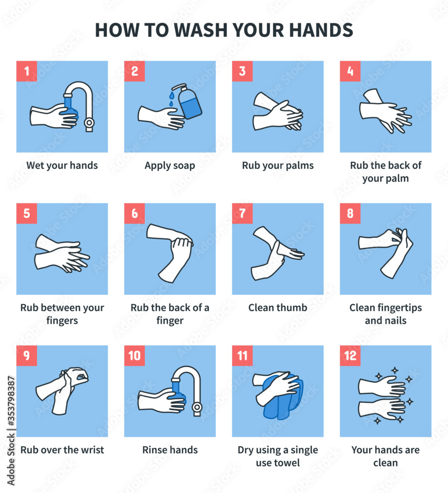 Infographic illustration of How to wash your hands with water and soap ...