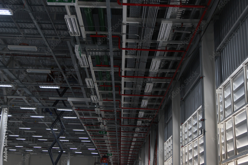 Lighting fixture ,fire protection pipe installation under pipe rack at ...