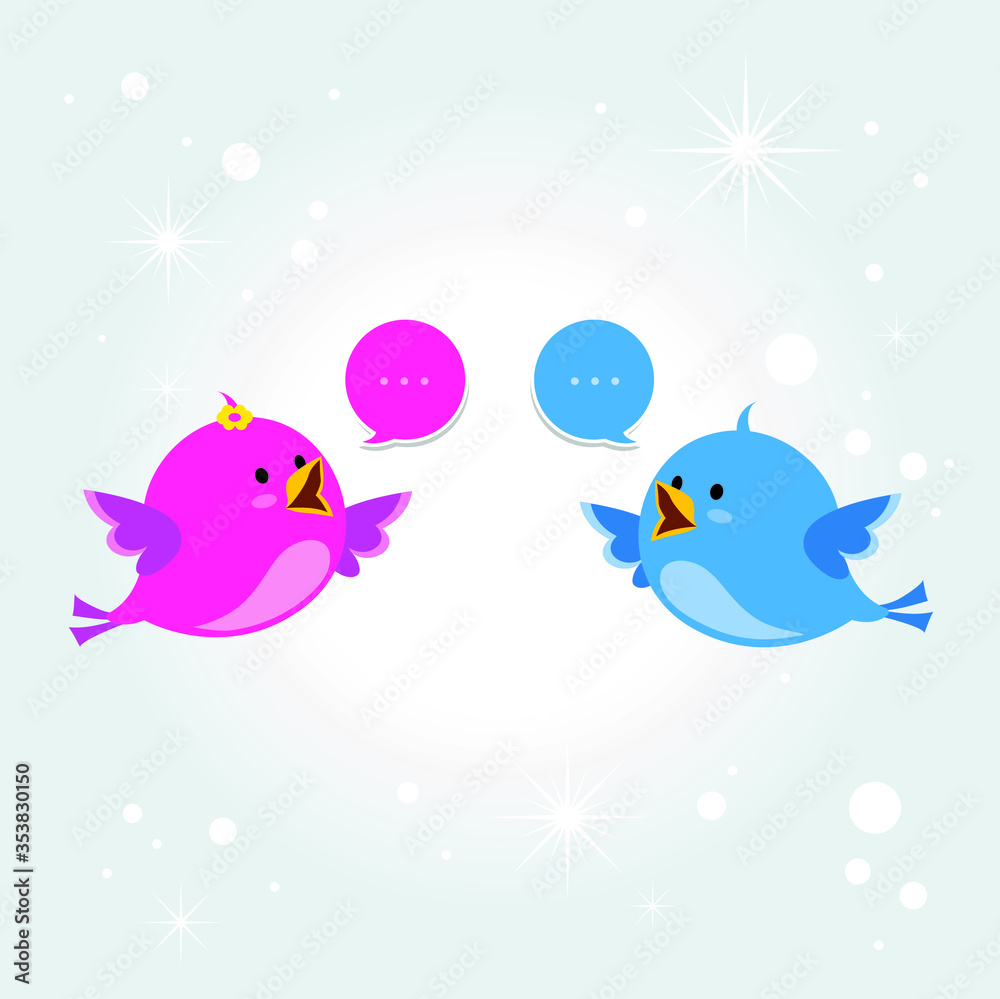 Conversation / Communication. Vector illustration of two little birds ...