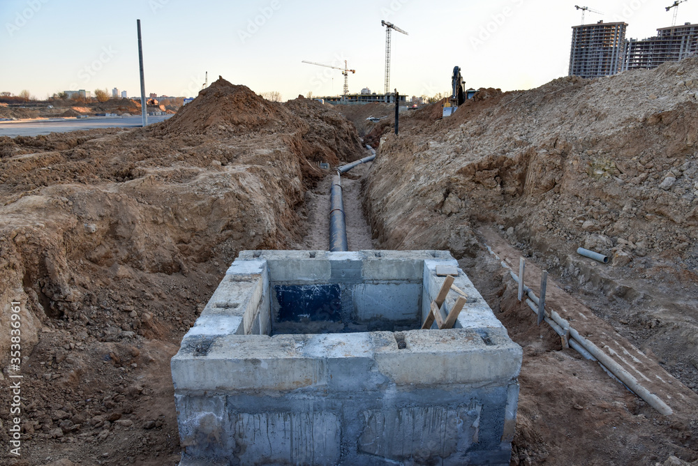 Stock-Foto „Construction of stormwater pits, sanitary sewer system ...