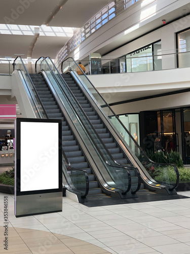 Mockup standalone big screen info kiosk. Digital media with blank white ...