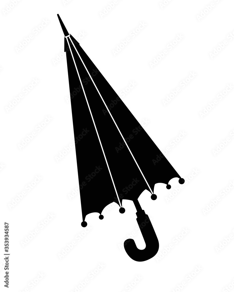 Closed umbrella- cane - vector black silhouette for logo or pictogram ...