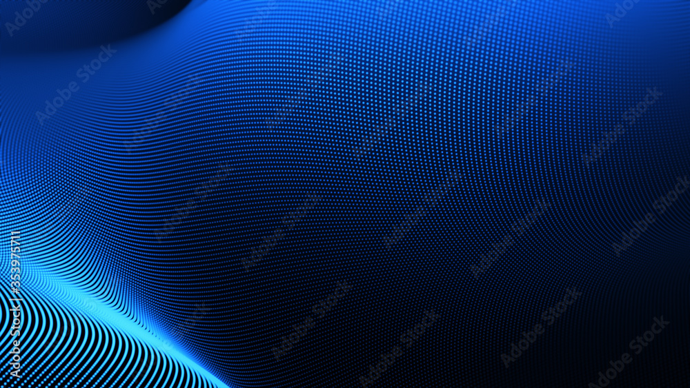 Blue digital particles wave flow, Digital cyberspace abstract ...