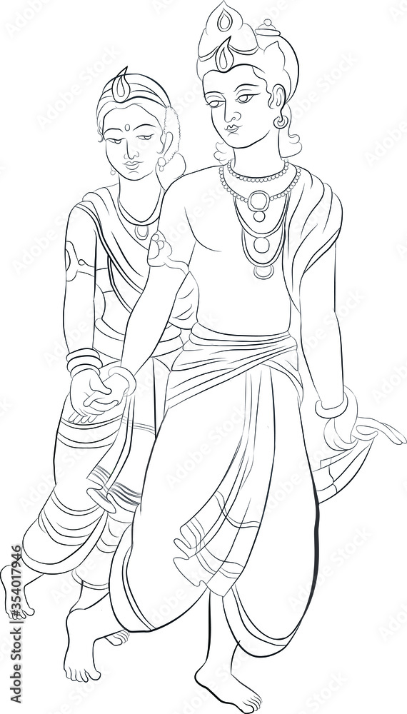 Outline sketch of indian wedding in traditional costume. Stock Vector ...