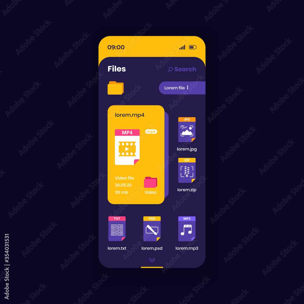 File management system smartphone interface vector template. Device ...