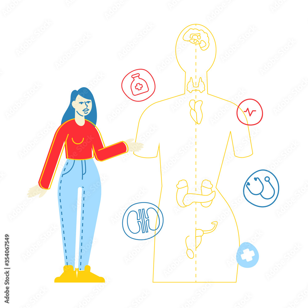 . Female Doctor Character Endocrinologist Stand at Huge Endocrine ...