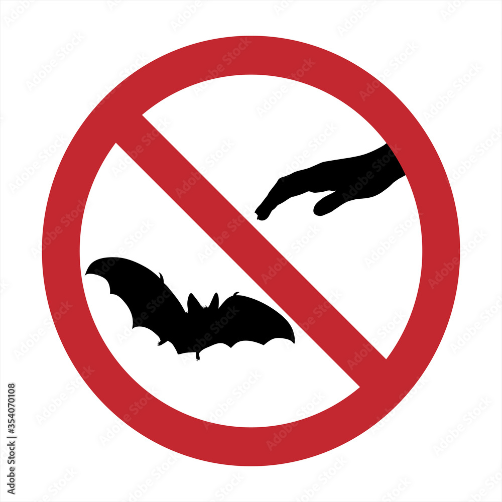 Vector silhouette of do not touch bat mark on white background. Symbol ...