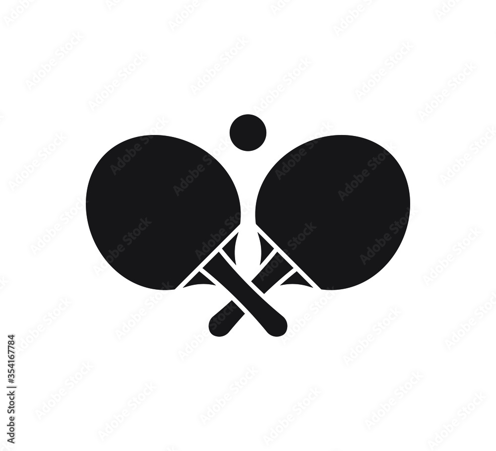 Vector flat black ping pong table tennis crossed rackets and ball icon ...