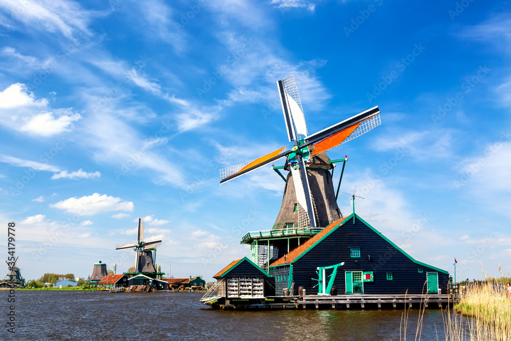 Typical iconic landscape in the Netherlands, Europe. Traditional ...