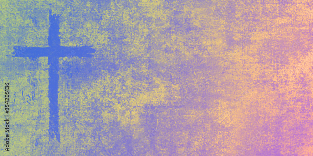 blue cross on multicolored grunge canvas, textured painting, worship ...