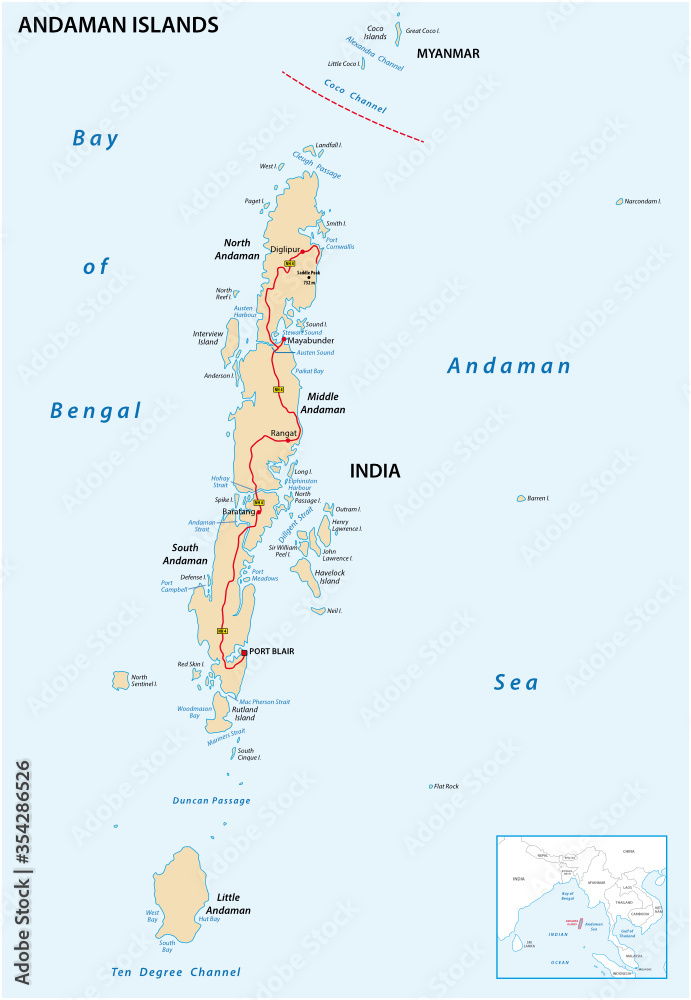 vector map of the Indian archipelago of the Andaman Islands Stock ...