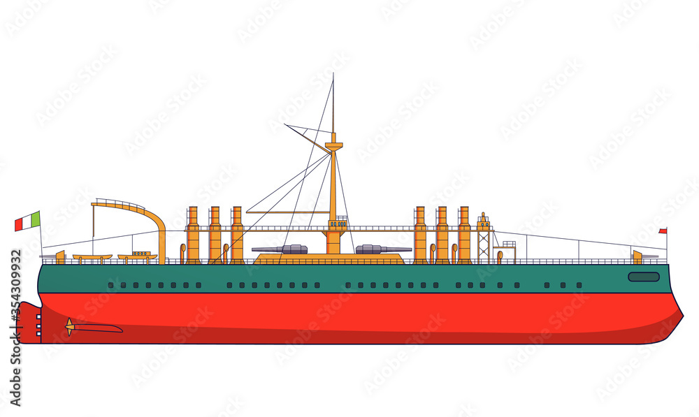 Italian battleship Italy combat naval artillery. Military ship with ...