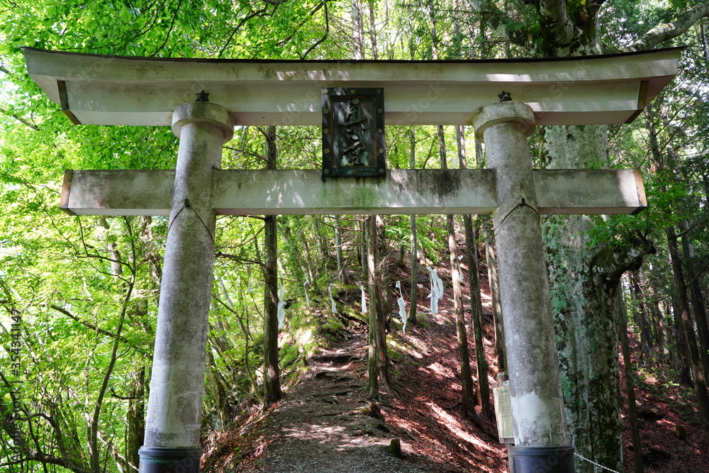 Shinto shrine gate "Torii" of "Mitsumine Jinja Shrine Okumiya" at the ...