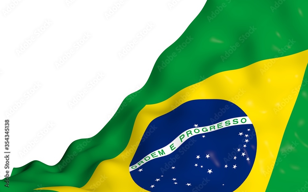 Waving flag of Brazil. Ordem e Progresso. Order and progress. Rio de ...