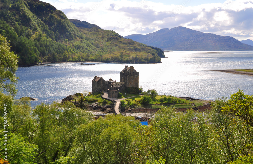 Bird's eye view of Eilean Donan Castle. Scottish Highlands, the UK ...