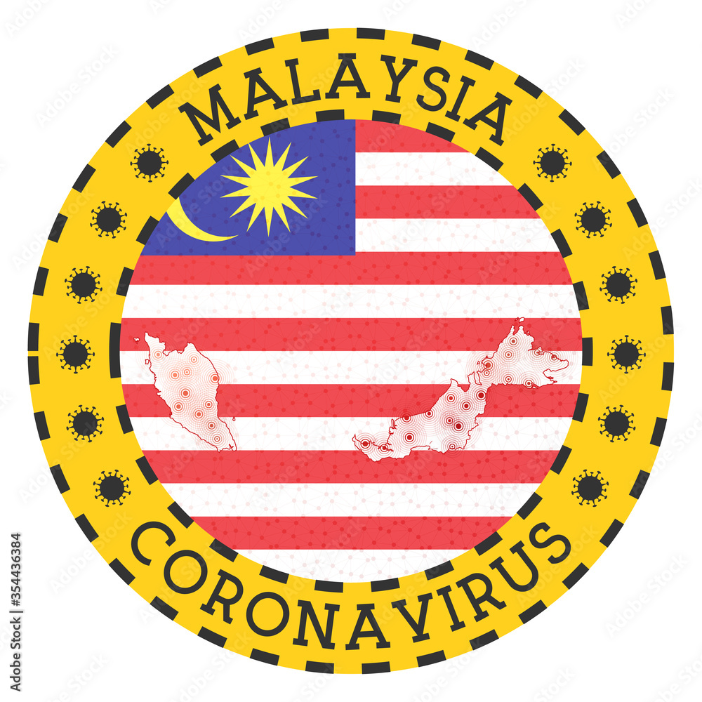 Coronavirus in Malaysia sign. Round badge with shape of Malaysia ...