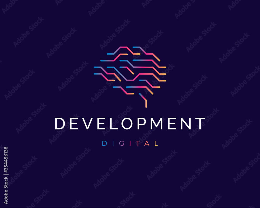 Science innovation and technical development icon. Human brain logo ...