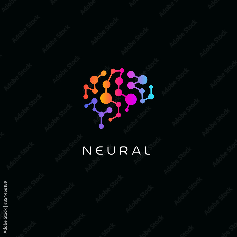 Neural network logo. Human brain emblem. Artificial intelligence icon ...