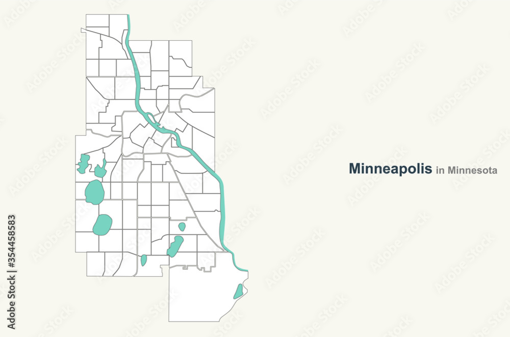 minneapolis map. vector map of minneapolis in minnesota. U.S. city map ...