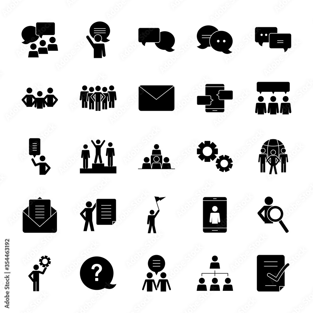 question mark and pictogram people icon set, silhouette style Stock ...