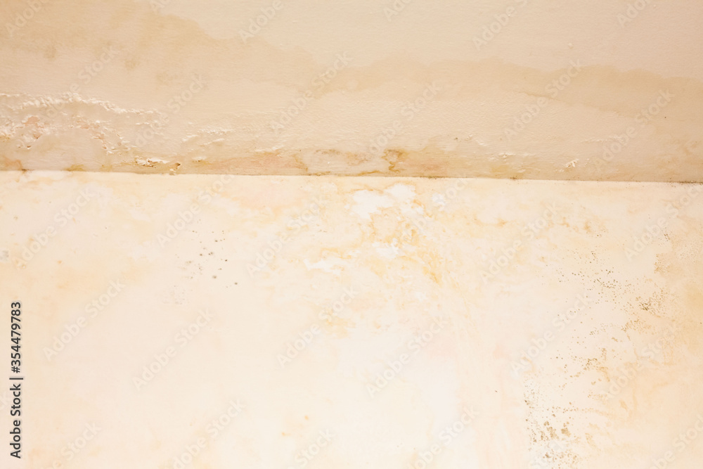 Dirt watery ceiling leaking view indicating dangerous of flood and mold ...