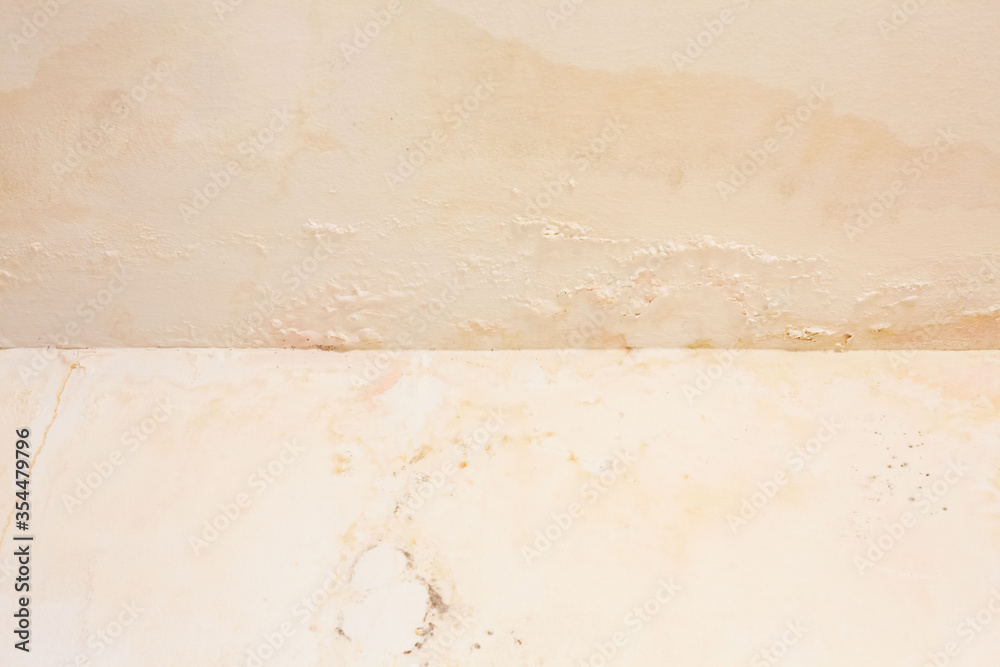 Dirt watery ceiling leaking view indicating dangerous of flood and mold ...