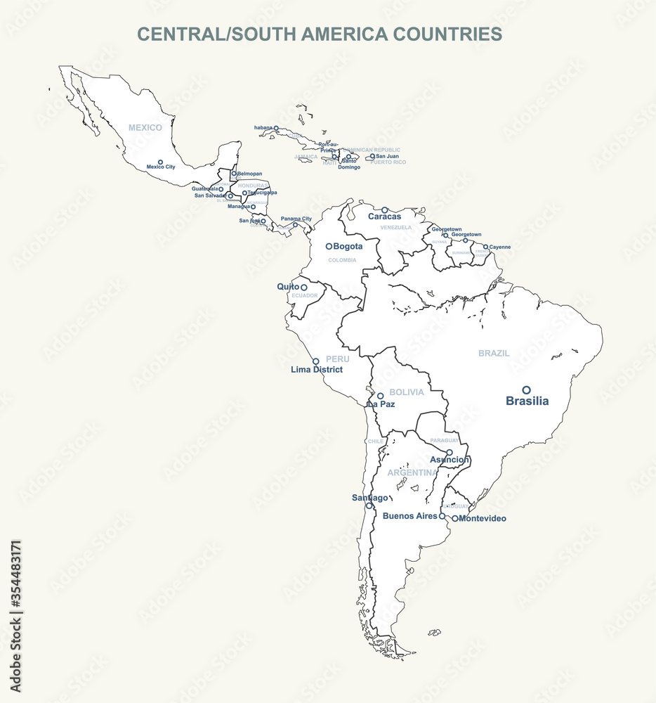 south american countries map. vector map of latin america. central ...