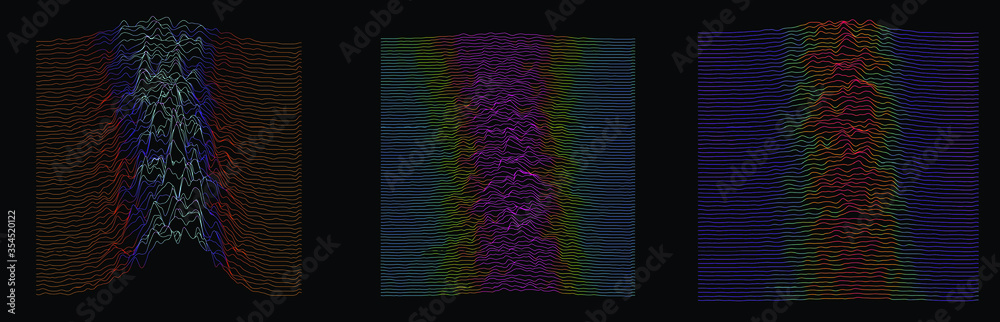 Generative art and data visualization of simplex noise. Analog and digital line waveforms, sound ...