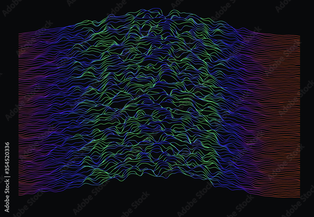 Generative art and data visualization of simplex noise. Analog and digital line waveforms, sound ...