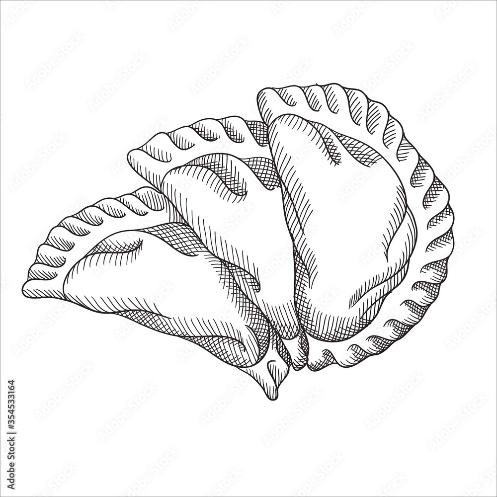 meat pies. Linear drawing by hand. Vintage Stock Vector | Adobe Stock