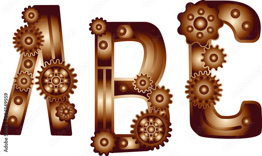Steampunk Style Typeface. Mechanical alphabet of gears. letter A B C ...