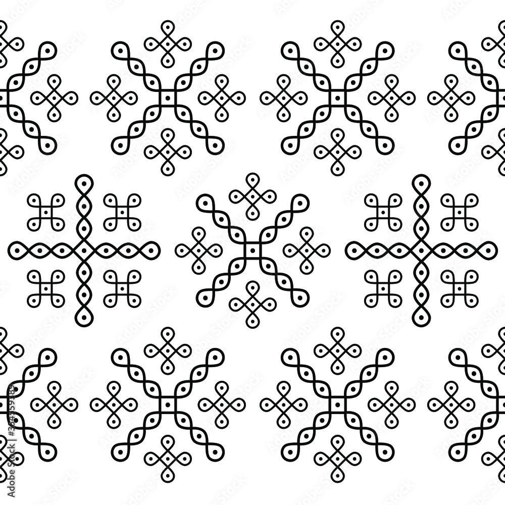 Digital art of Rangoli or kolam with curved lines and dots isolated on ...