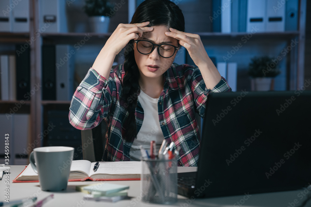 Tired sad overworked asian chinese student woman feeling fatigue ...