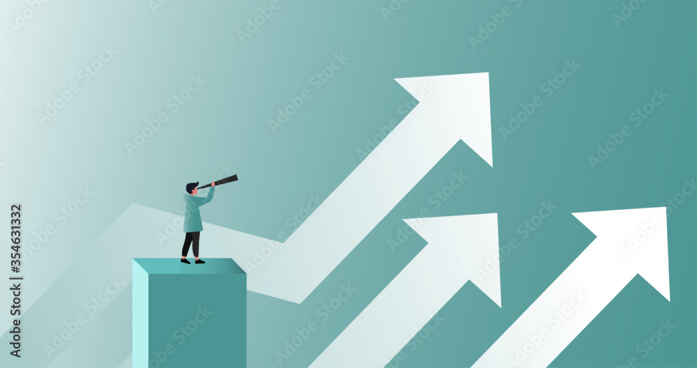 Growth and new opportunities. Flat vector illustration of person with ...