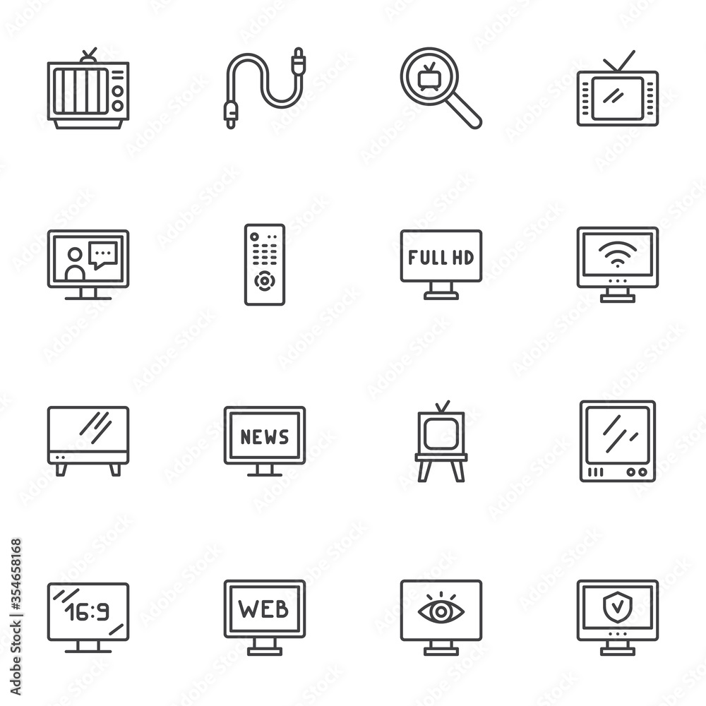 TV screen line icons set, outline vector symbol collection, linear ...
