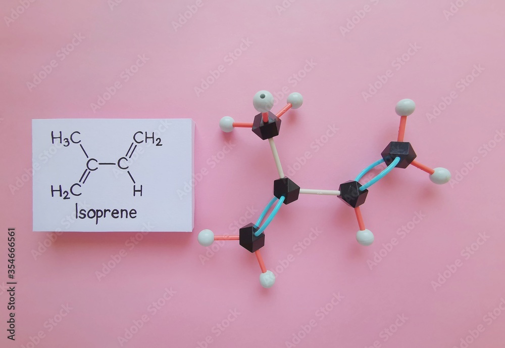 Molecular structure model and structural chemical formula of isoprene ...