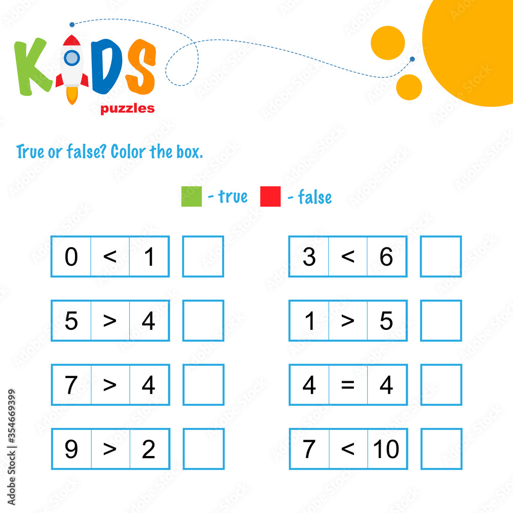 True or false math worksheet. Comparing numbers worksheet. Easy ...