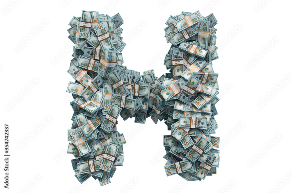 Letter H from dollar packs. 3D rendering の Stock イラスト | Adobe Stock
